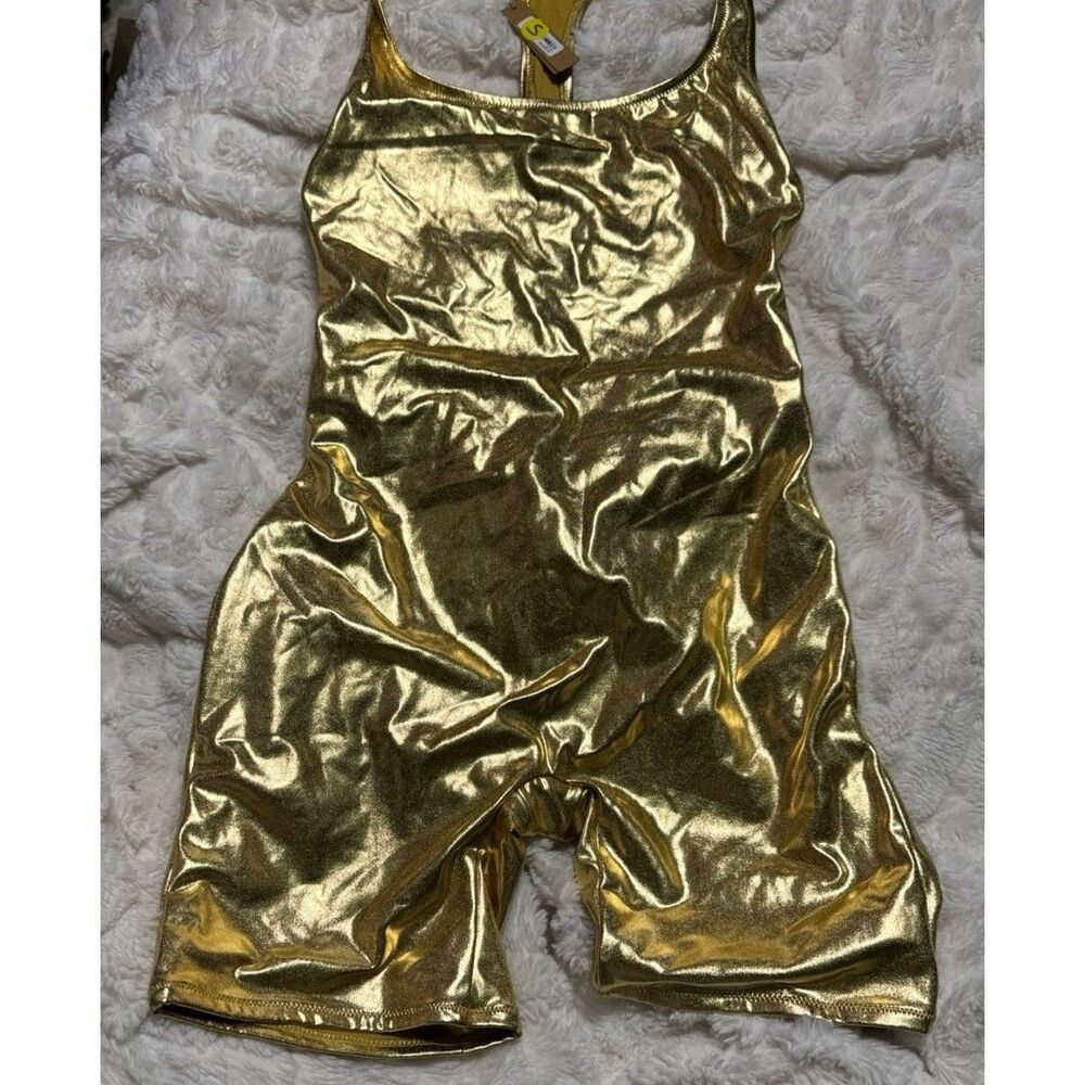 SKIMS | Tops | Metallic Swim Cycle Suit Gold | Poshmark